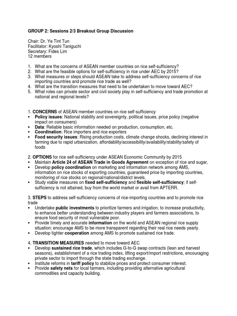 ASEAN Rice Self-Sufficiency Strategies | PDF | Association Of Southeast ...