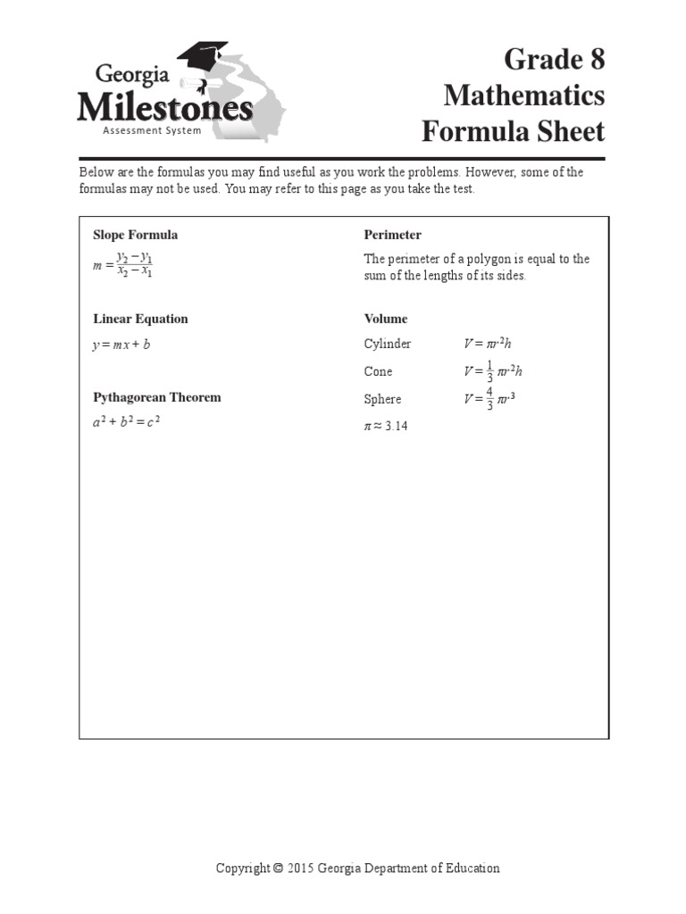 Grade 8 Math Formula Sheet | PDF | Mathematical Objects | Space