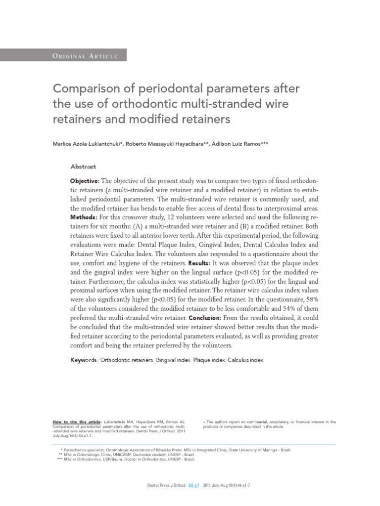 Comparison of Periodontal Parameters After The Use of Orthodontic Multi ...