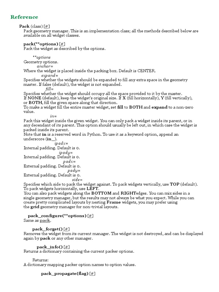 Reference: Options Anchor Expand Fill | PDF | Reserved Word | Computer Programming