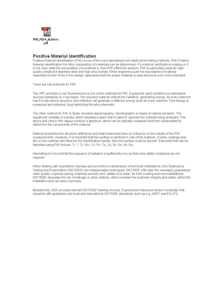 Positive Material Identification | PDF | Nondestructive Testing ...