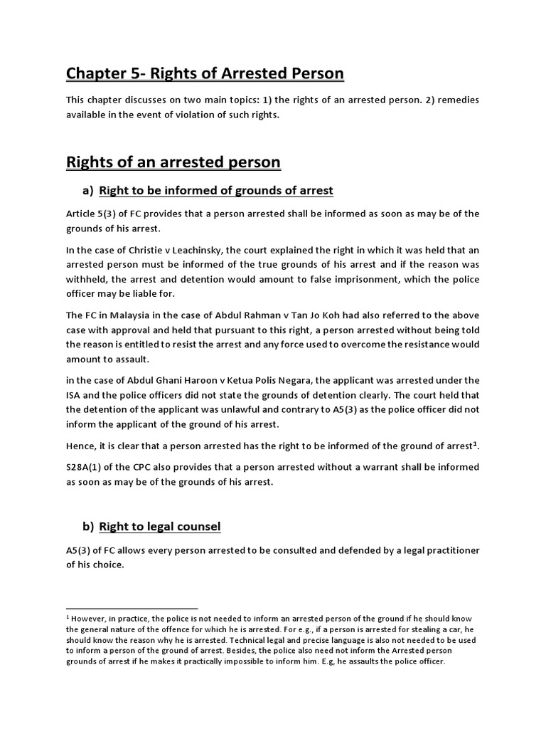 Criminal Procedure On Rights of Arrested Person | PDF | Habeas Corpus ...
