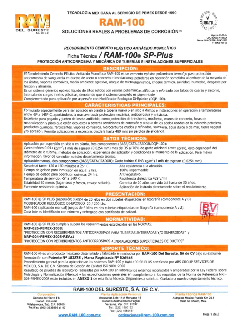 1 Ficha Tecnica Ram-100 Sp-plus Certificada BVM