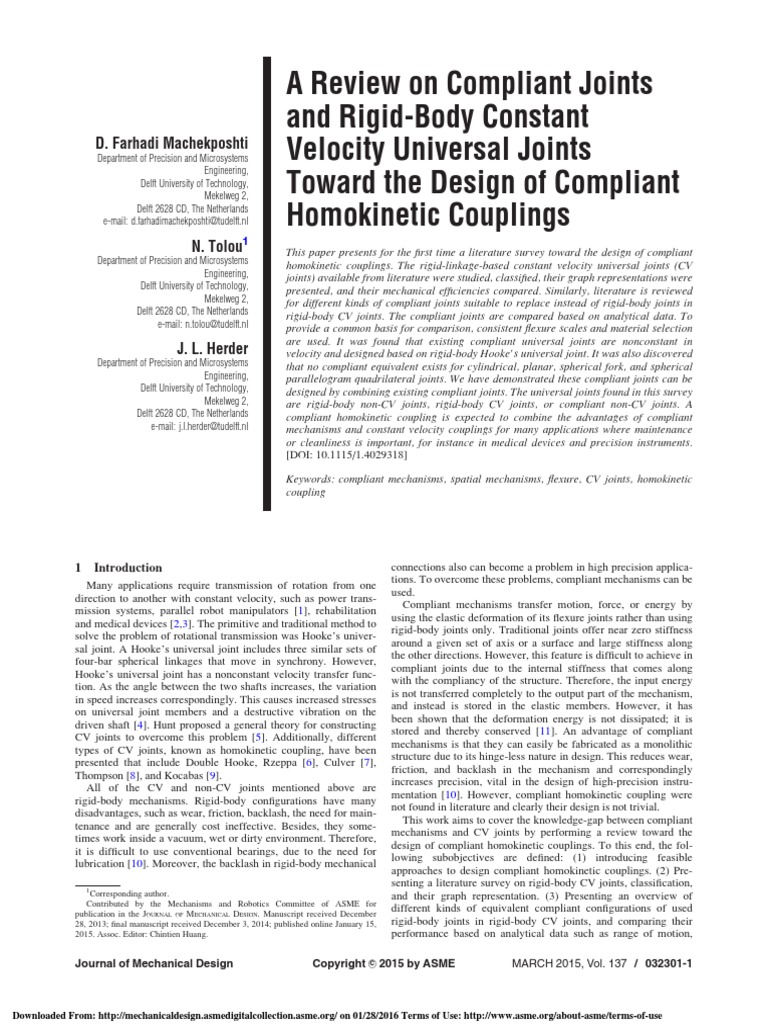 A Review On Compliant Joints and Rigid-Body Constant Velocity Universal ...