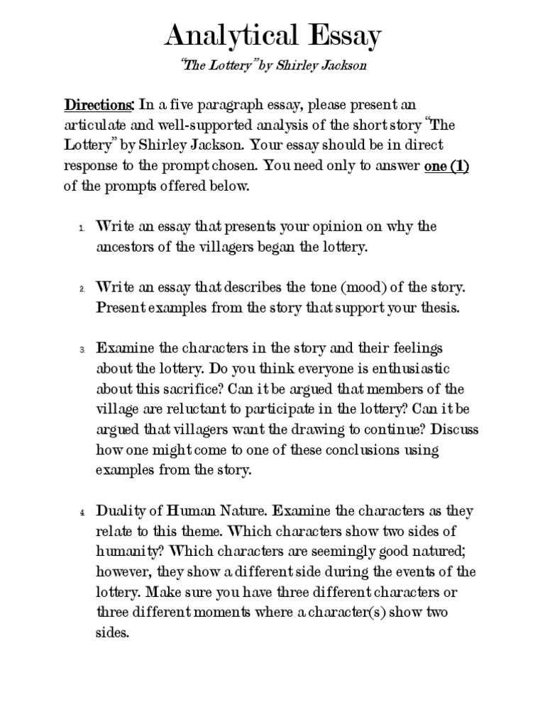 Analytical Essay Sample Assignment For The Lottery | PDF | Essays