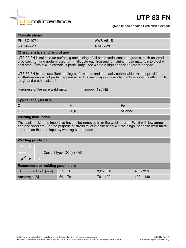 Utp 83 FN | PDF | Cast Iron | Welding