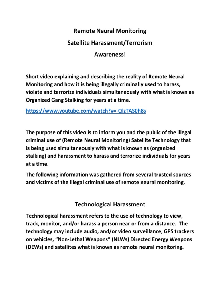 Remote Neural Monitoring Awearness (1) | Stalking | Surveillance