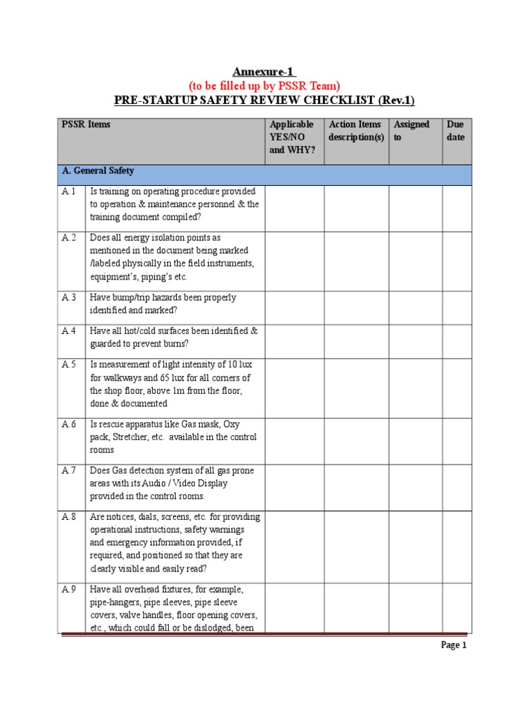 Pre-Startup Safety Review Checklist | PDF | Personal Protective ...