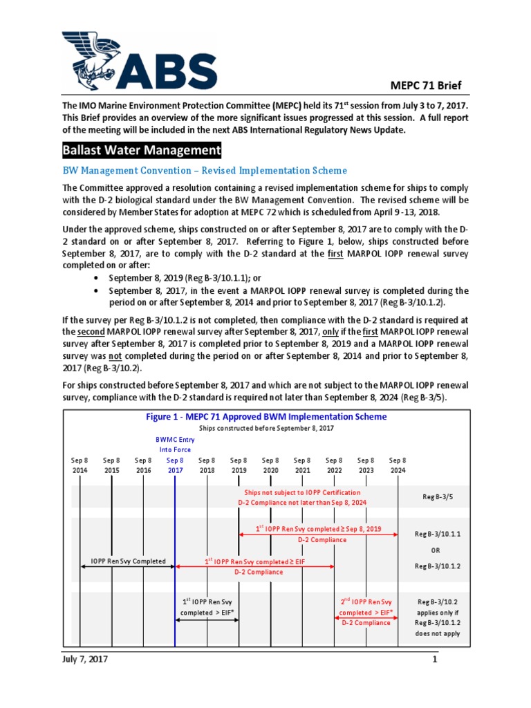ABS - MEPC 71 Brief - Ballast Water Management | PDF | Chemistry | Transport