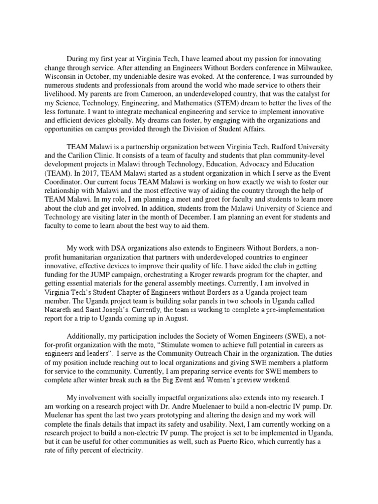 Dsa Personal Statement | PDF | Virginia Tech | Science