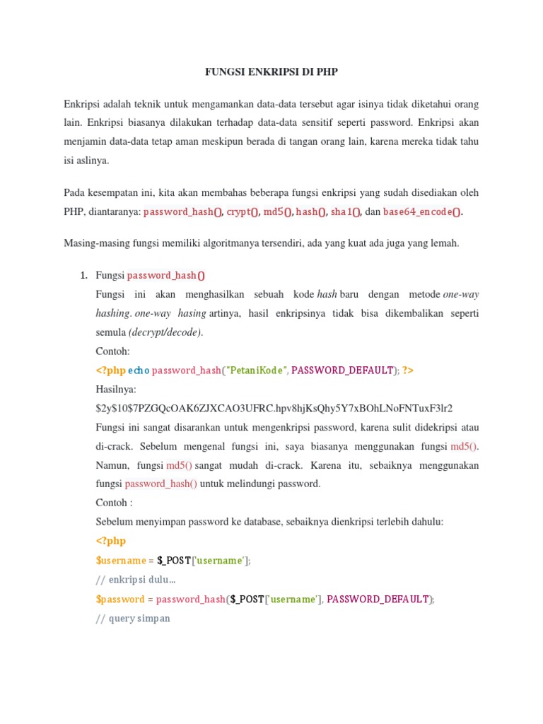 Fungsi Enkripsi Di PHP | PDF