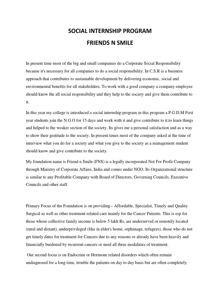 Social Internship Program - Edited | PDF | Cancer | Business