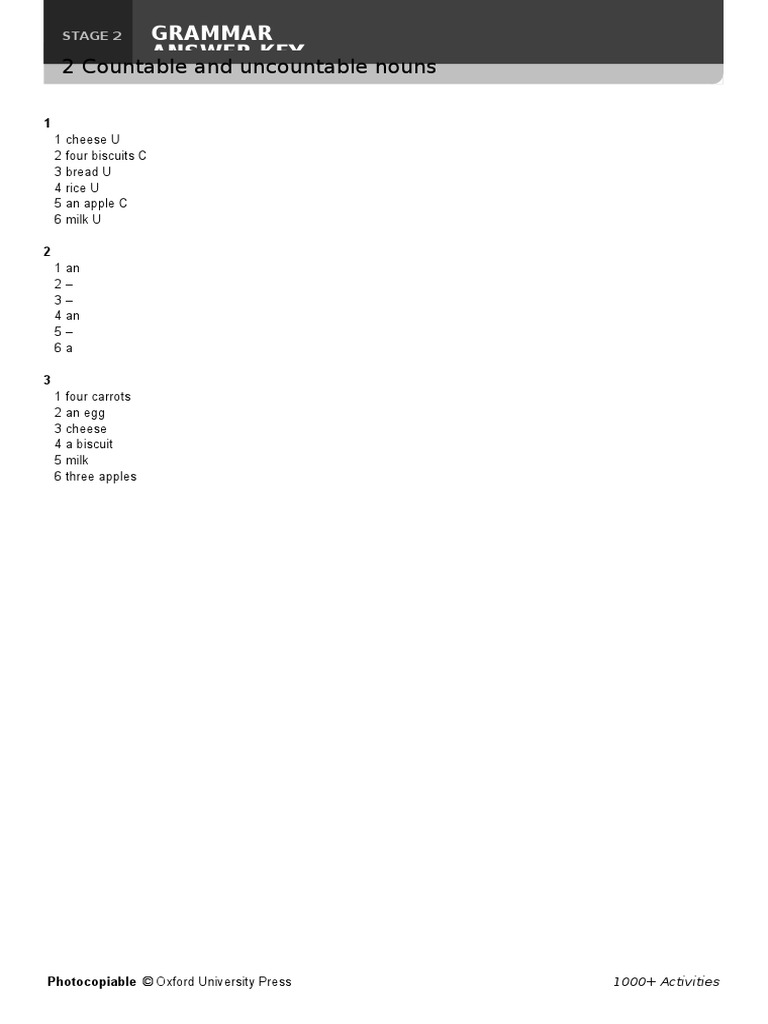 Grammar Answer Key for Nouns | PDF | Language Mechanics | Semantic Units
