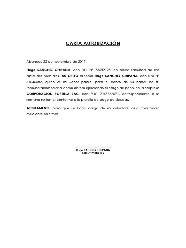 Modelo de Carta Autorización | PDF