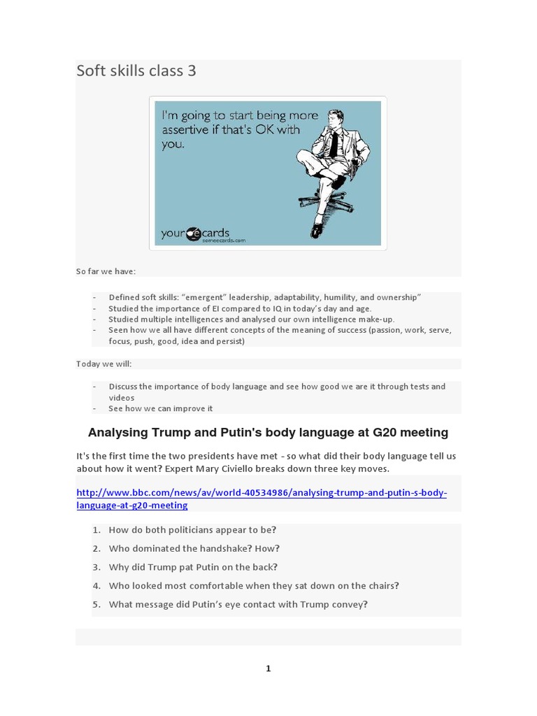 Soft Skills Class 3 - Body Language | PDF | Body Language | Gesture