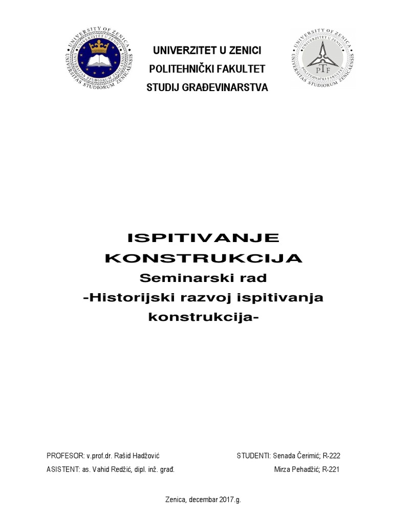 Ispitavanje Konstrukcija Seminarski Rad | PDF
