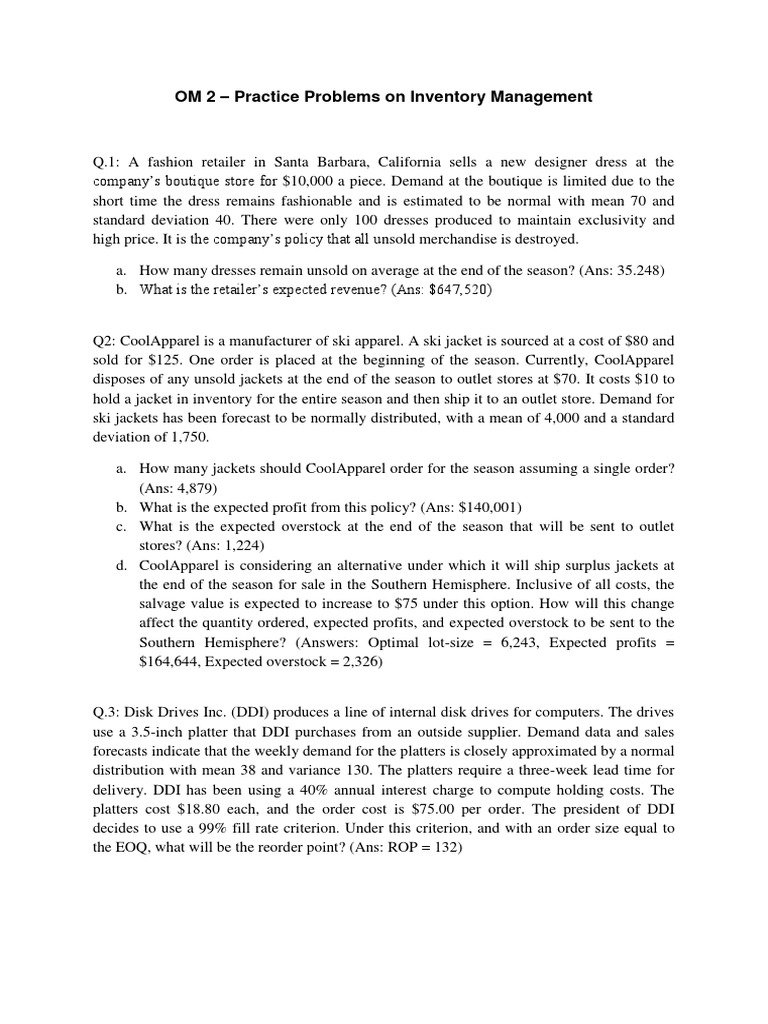 OM 2 Practice Set 1 PDF | PDF | Retail | Profit (Accounting)