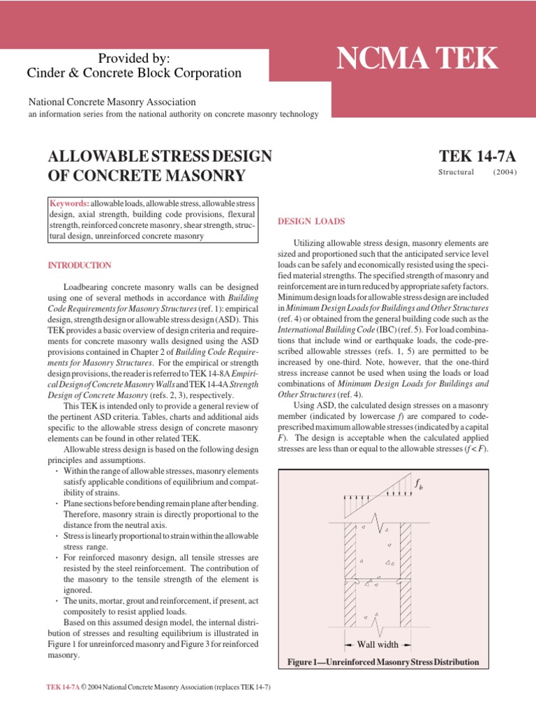 Allowable Stress Design of Concrete Masonry | PDF | Bending | Masonry