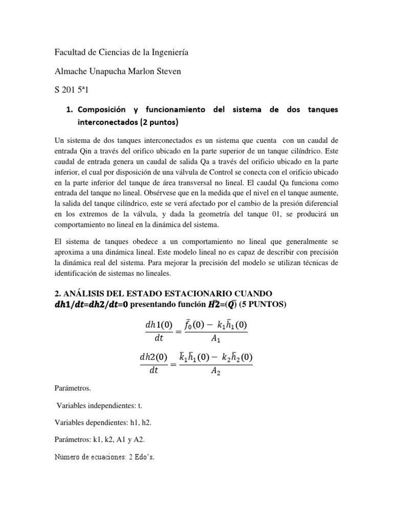 Composición y Funcionamiento Del Sistema de Dos Tanques Interconectados | PDF | Tanques ...