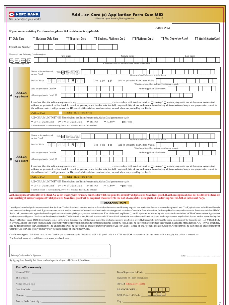 Add On Card Application | PDF | Identity Document | Credit Card