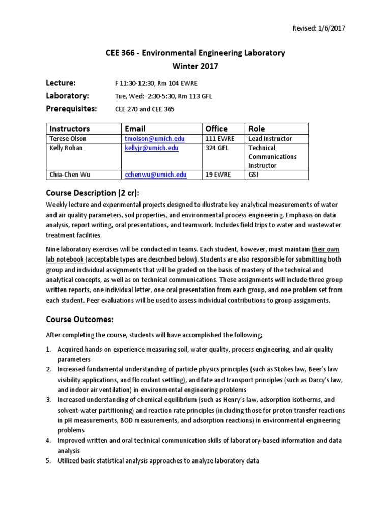 CEE 366 Syllabus & Schedule | PDF | Laboratories | Engineering