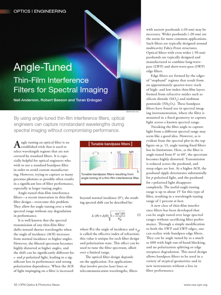 Angle-Tuned Thin-Film Interference Filters For Spectral Imaging ...