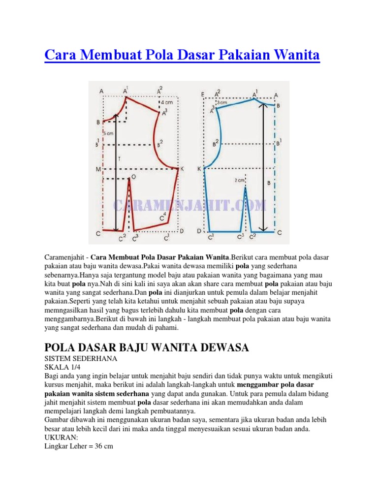 Cara Membuat Pola Dasar Pakaian Wanita | PDF
