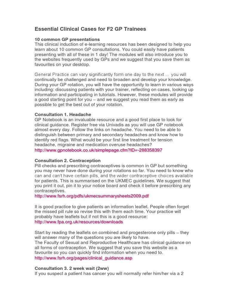 Essential Clinical Cases GP Trainees | PDF | Headache | General ...