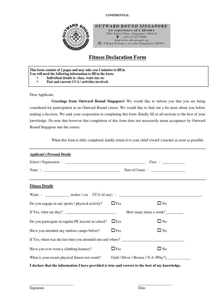 Fitness Declaration Form (Jun'10) | PDF | Physical Education | Behavior ...