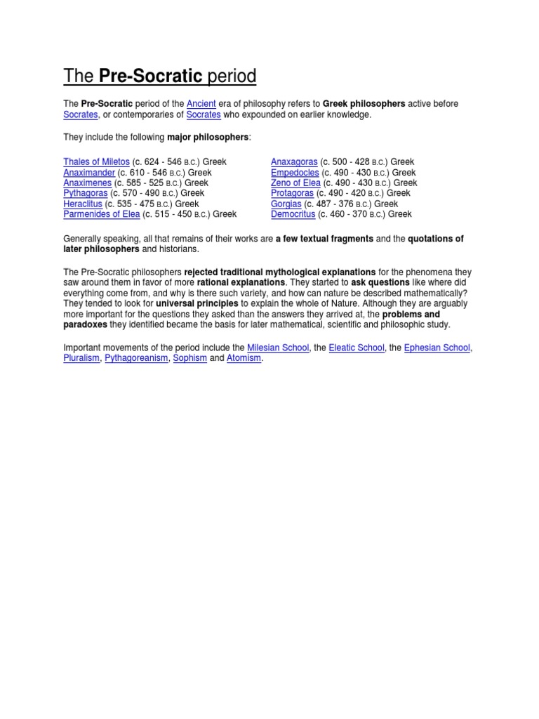 Pre Socratic Period | PDF | Pythagoras | Ancient Greek Philosophy
