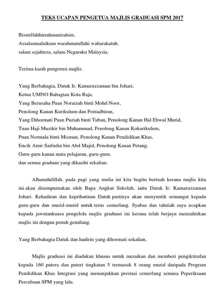 Teks Ucapan Pengetua Majlis Graduasi | PDF