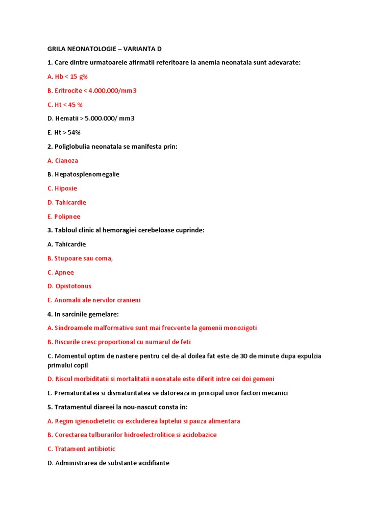 Grila Neonatologie | PDF