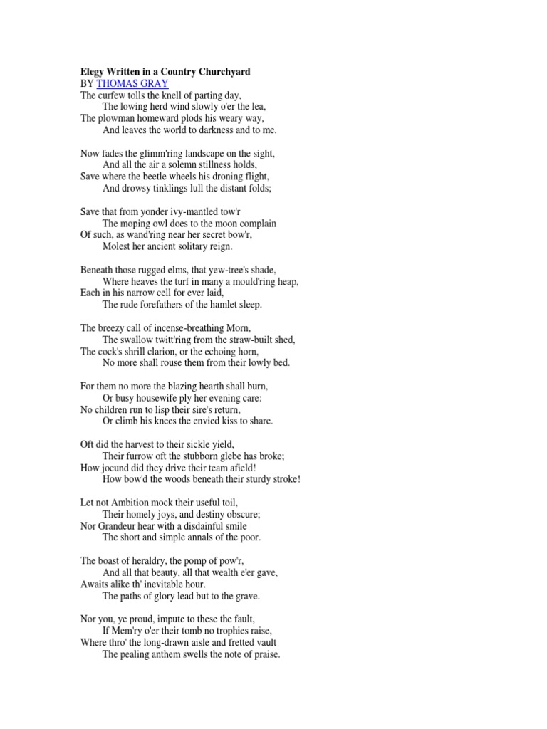 Elegy Written in A Country Churchyard | PDF