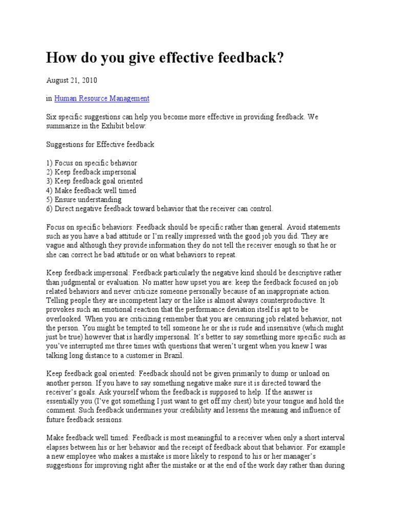 How Do You Give Effective Feedback PDF Behavior Feedback