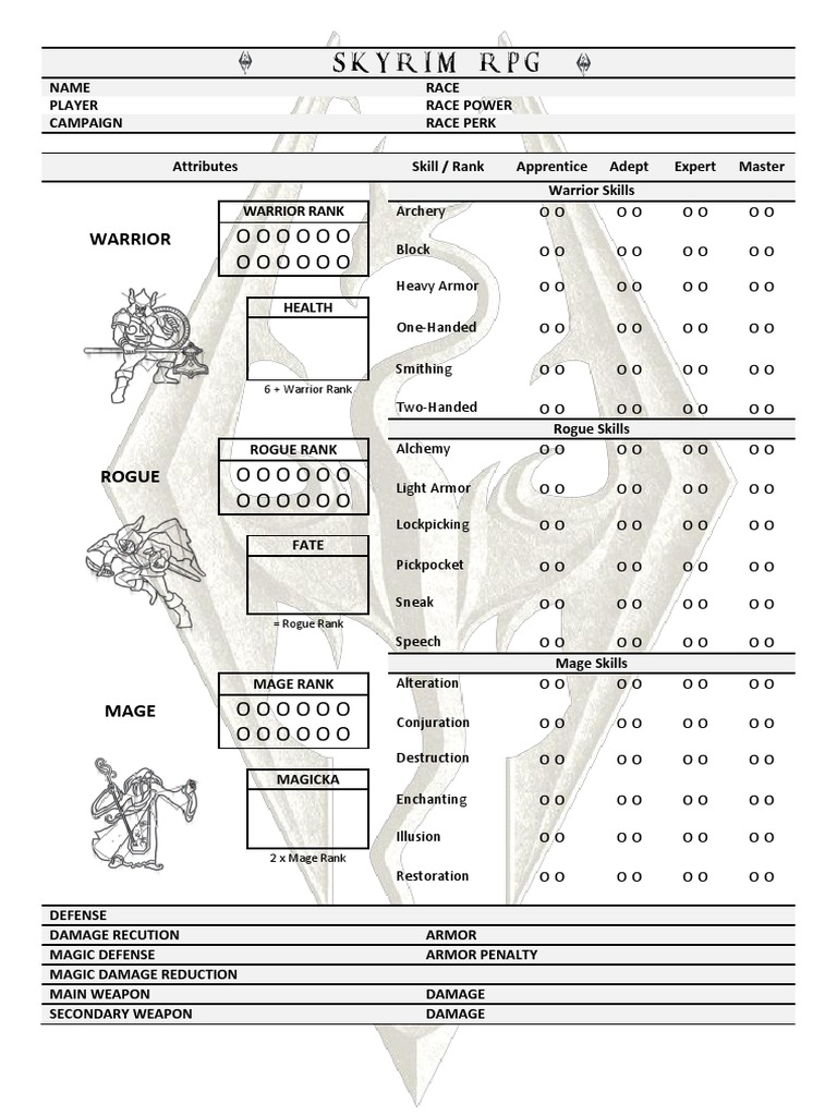 Skyrim RPG Character Sheet Template | PDF | Tabletop Games | Entertainment