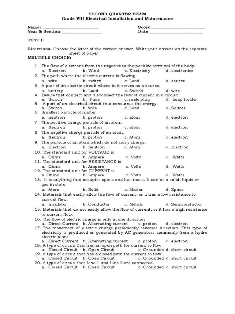 2nd Quarter Exam Grade8 2017 | PDF | Direct Current | Electric Current