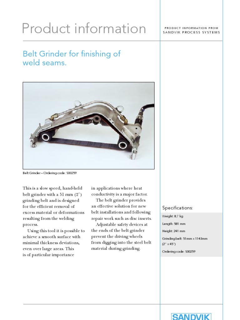 Sandvik Belt Grinder Product Details | PDF
