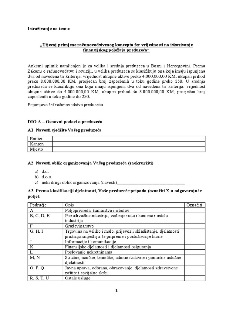 Anketni Upitnik - Fer Vrijednost PDF | PDF