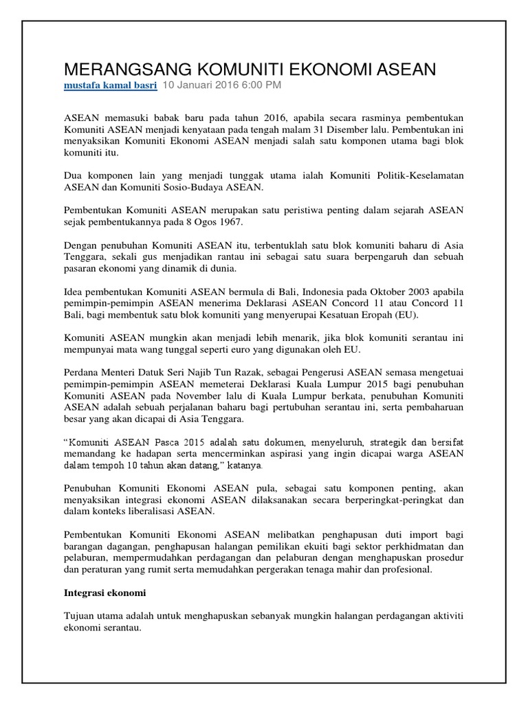 Merangsang Komuniti Ekonomi Asean | PDF