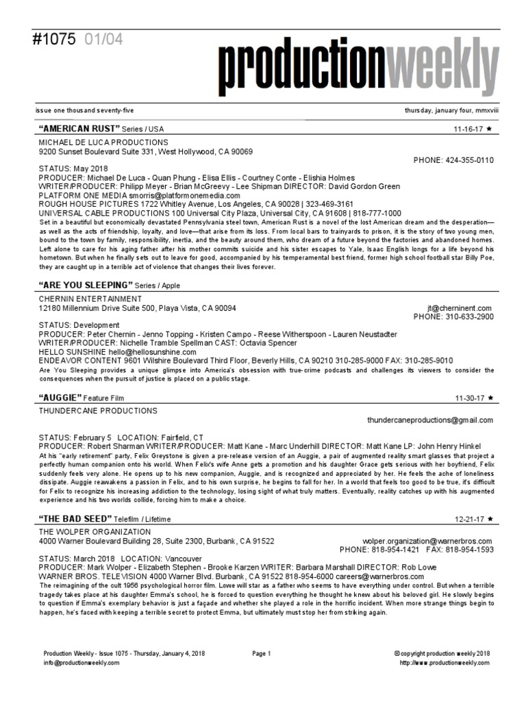 Production Weekly - Issue 1075 - Thursday, January 4, 2018 / 53 ...
