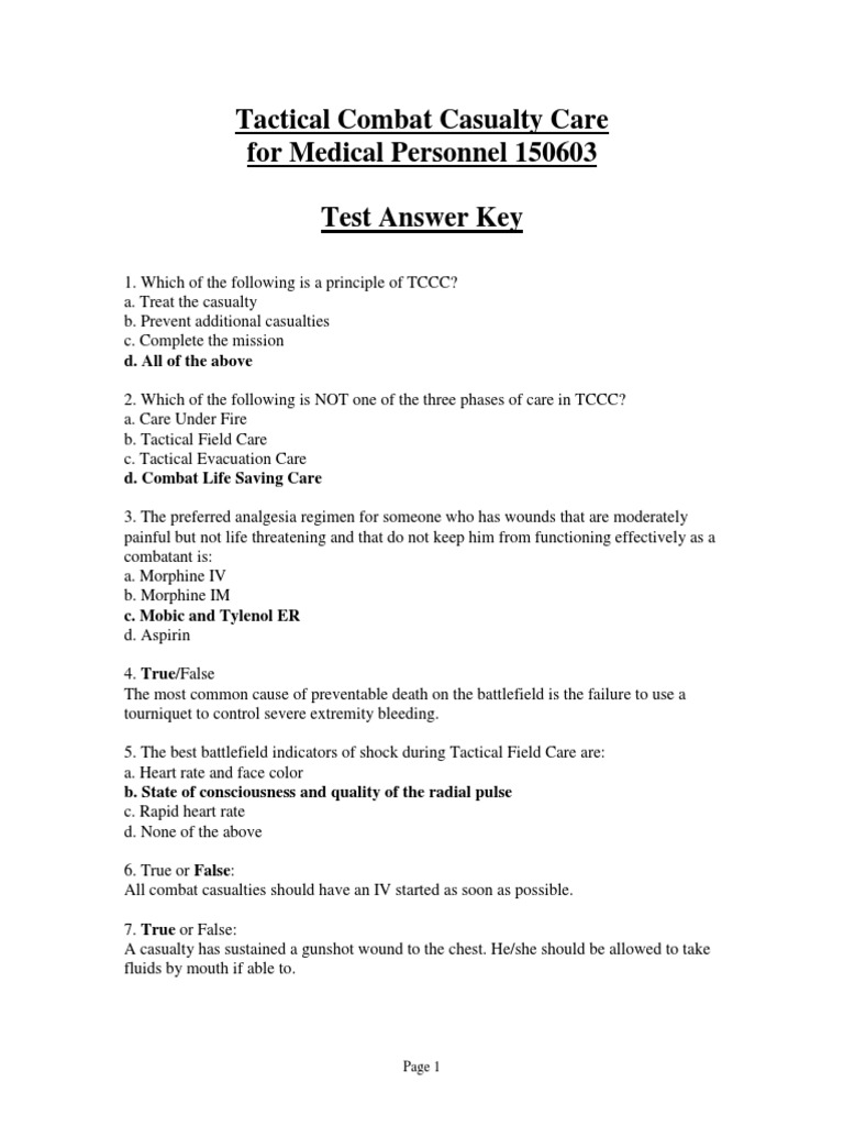010101 TCCC-MP Test Answer Key 140602 | Intravenous Therapy | Bleeding