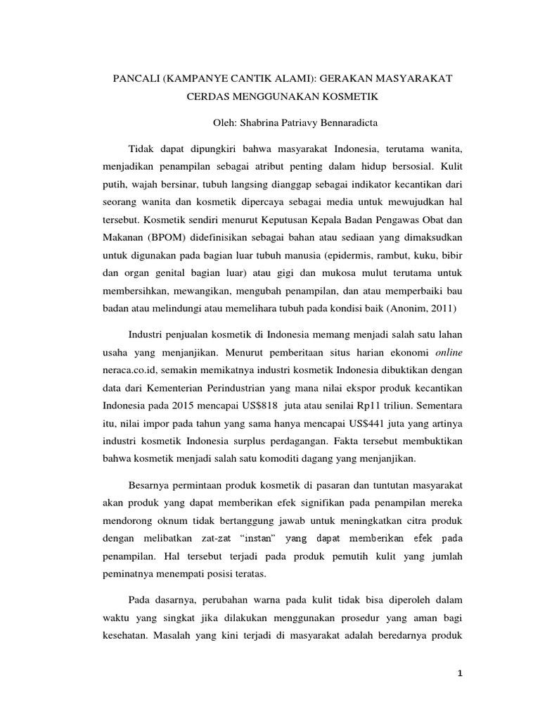 Esai - Shabrina Patriavy Bennaradicta - UGM - Pancali Kampanye Cantik ...