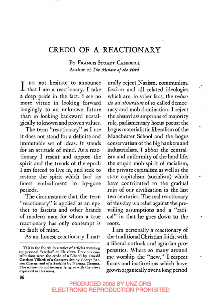 Credo of A Reactionary | PDF | Fascism | Ideologies