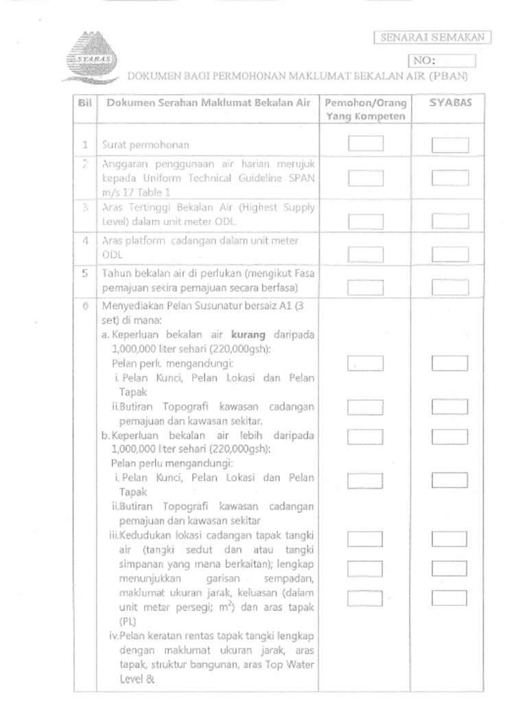 DBKL TNB & Syabas Checklist | PDF