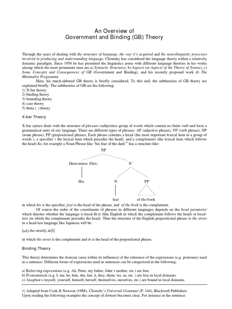An Overview of Government-Binding Theory | Phrase | Pronoun