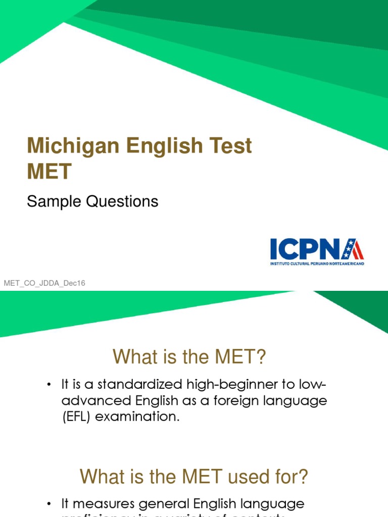 Michigan English Test MET: Sample Questions | PDF | Tests | Test ...