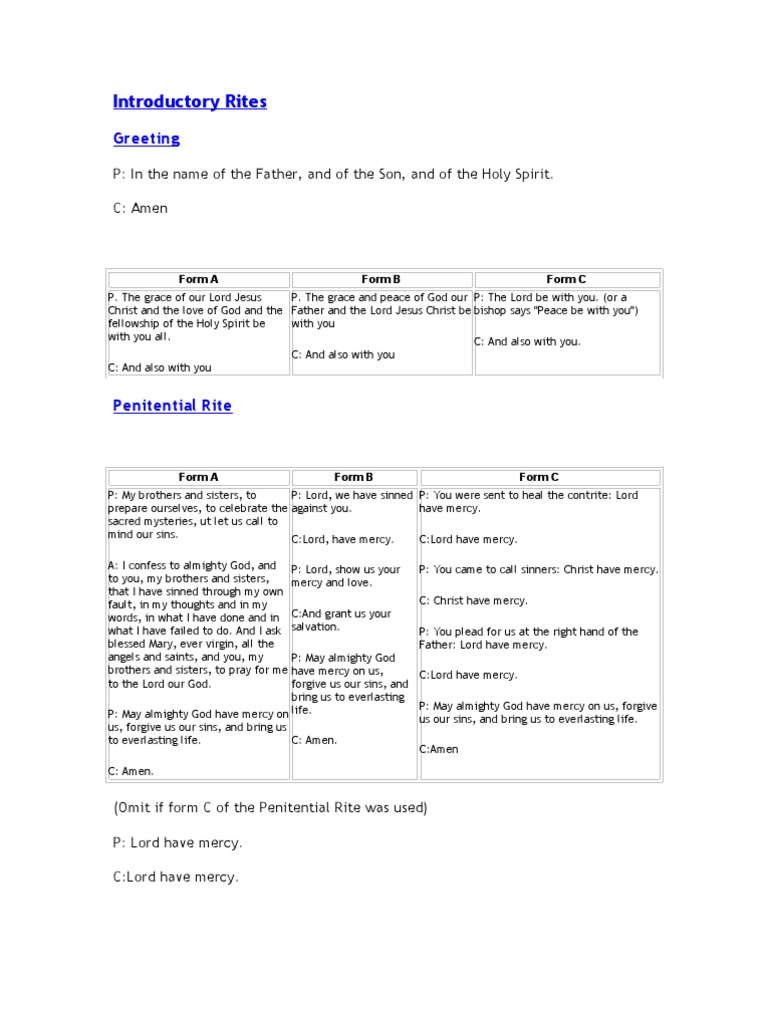 Catholic Mass Introductory Rites Guide | PDF | God The Father | Mass ...
