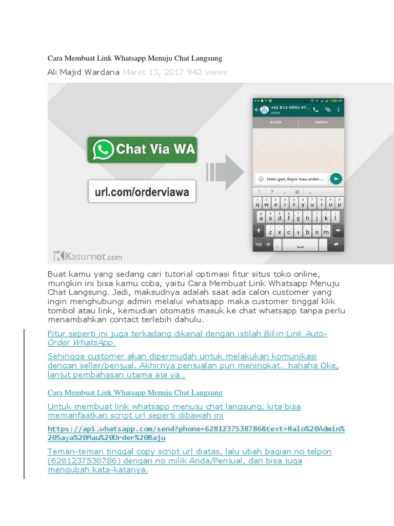 Cara Membuat Link Whatsapp Menuju Chat Langsung | PDF