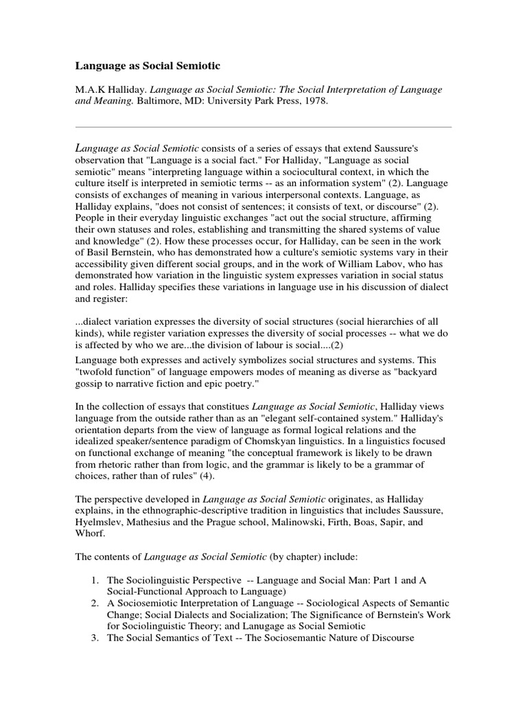 Language As Social Semiotic | PDF | Linguistics | Semiotics