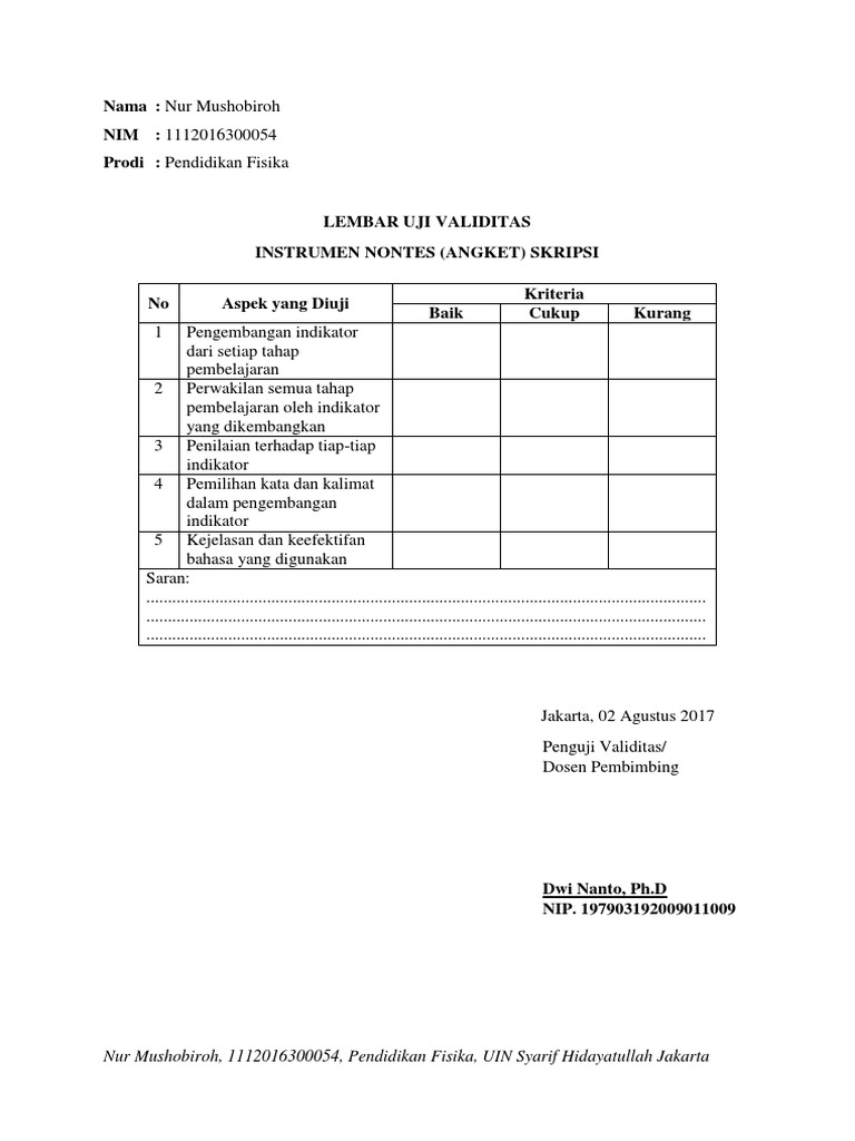 Lembar Uji Validitas | PDF